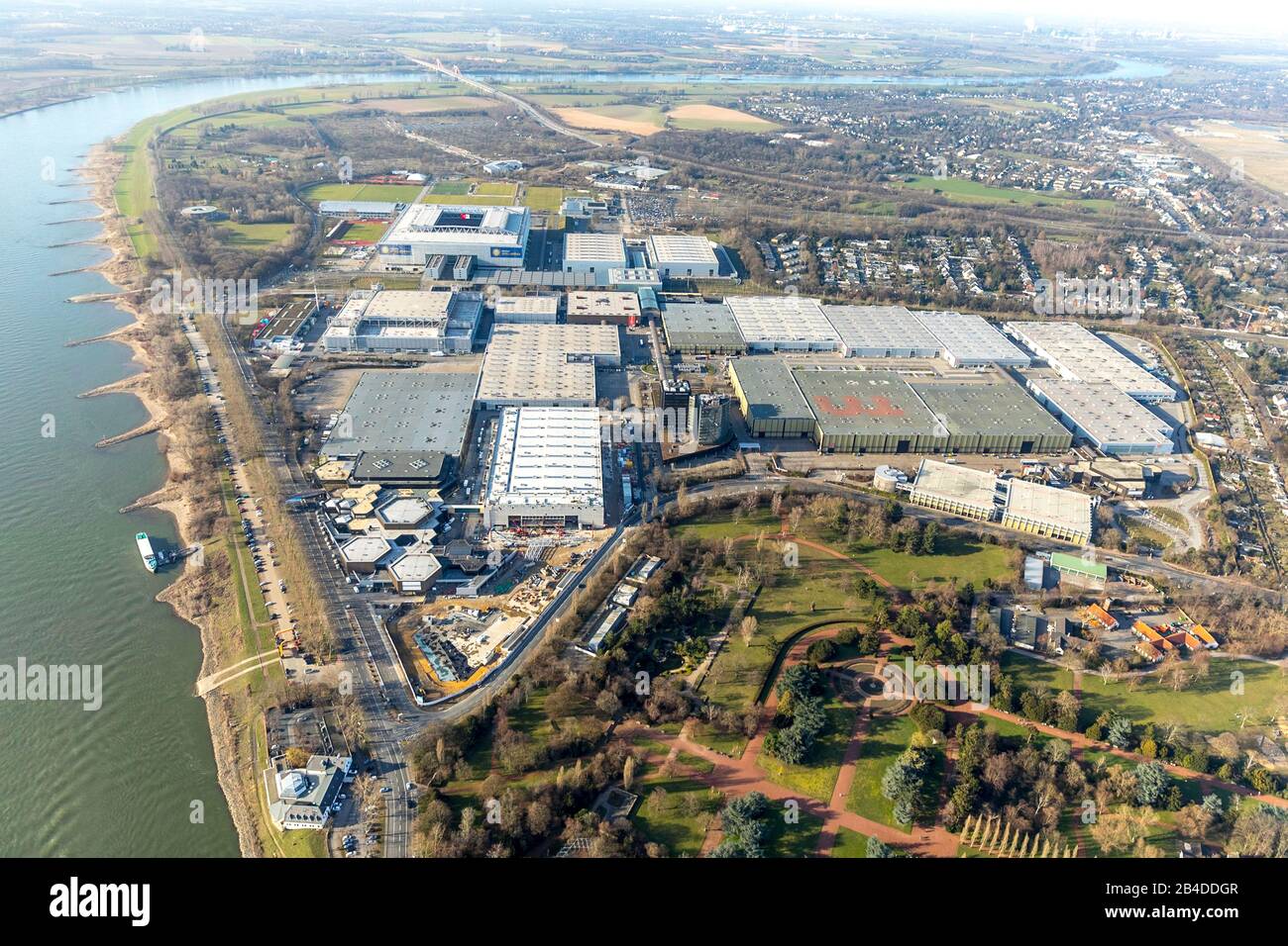 Aerial view, new building trade fair, Rhine, Dusseldorf, Rhineland ...