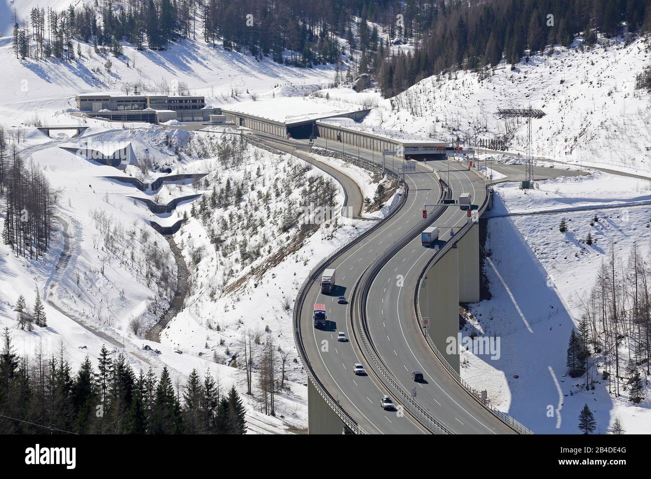 Tauernautobahn entrance Tauerntunnel (north portal) in winter Stock ...