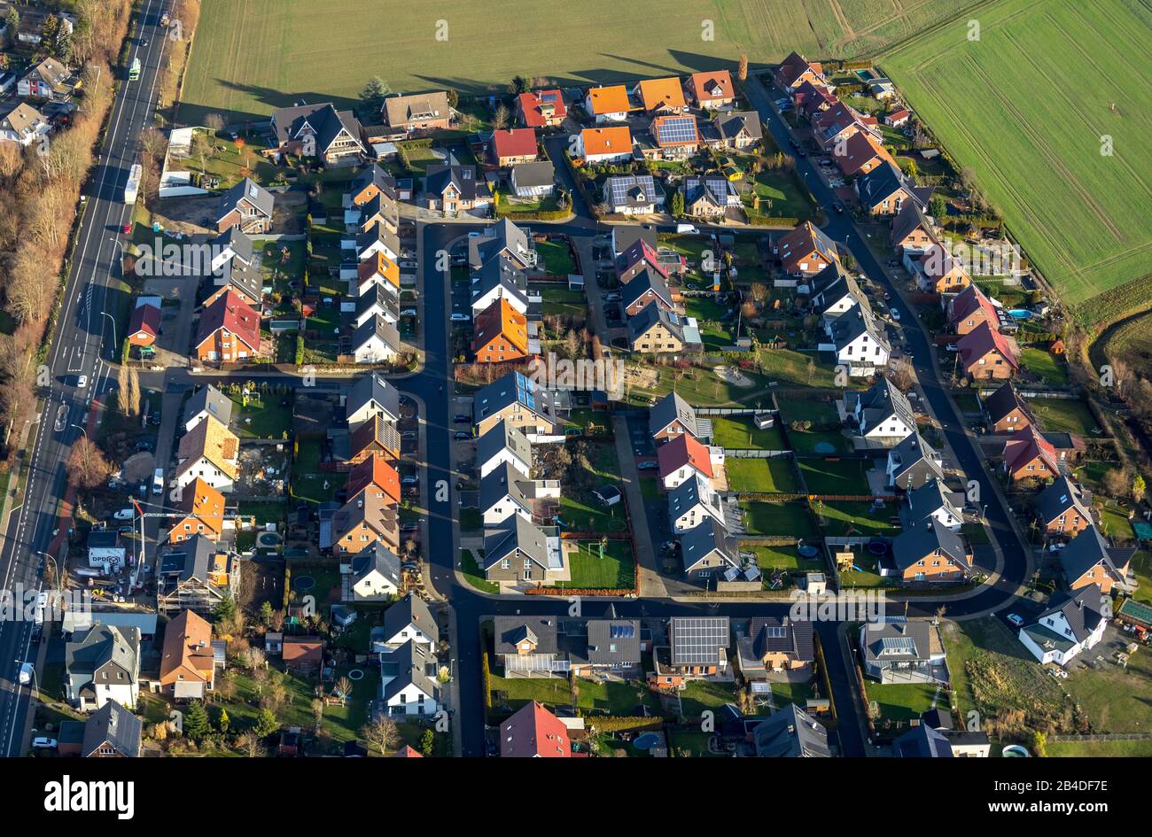 Aerial view, development area Lange Wand, Ahlen, Ruhr area, North Rhine ...