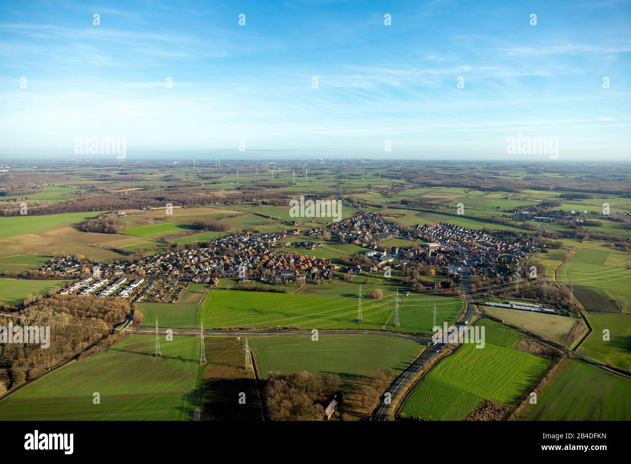 Aerial view, landscape panorama, Dolberg, Ahlen, Ruhr area, North Rhine ...