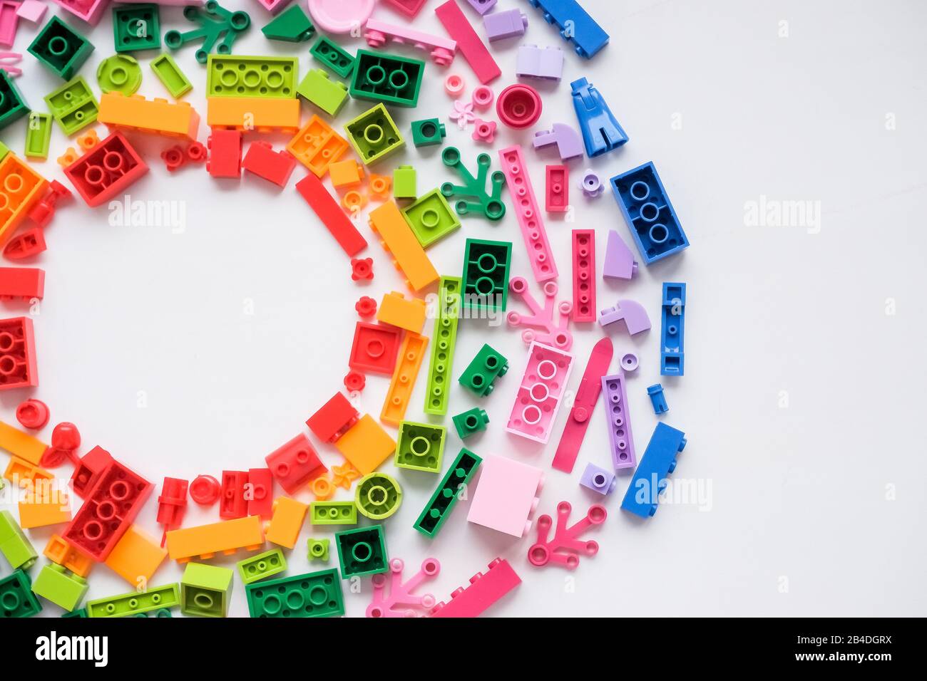 Saint-Petersburg, Russia, May 2, 2019.Very many kids toys.Flat lay ...