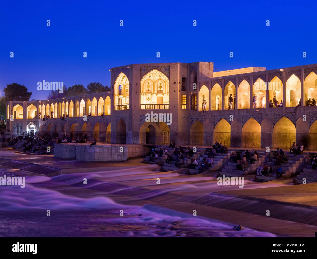 The Khadju Bridge over the Zayandeh Rud River in the Iranian city of ...