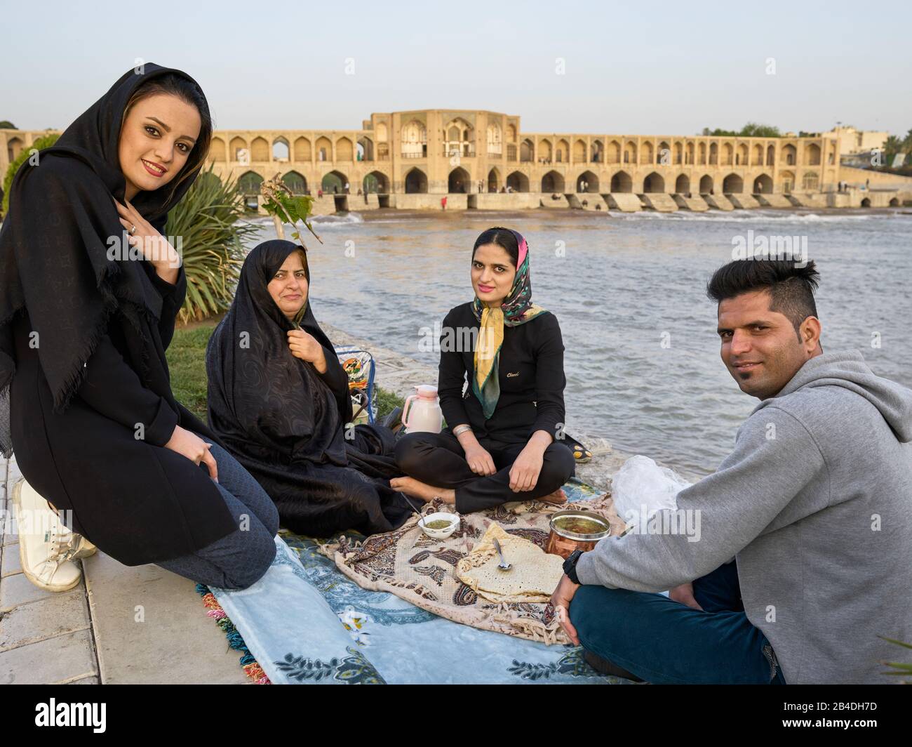 The Khadju Bridge over the Zayandeh Rud River in the Iranian city of ...