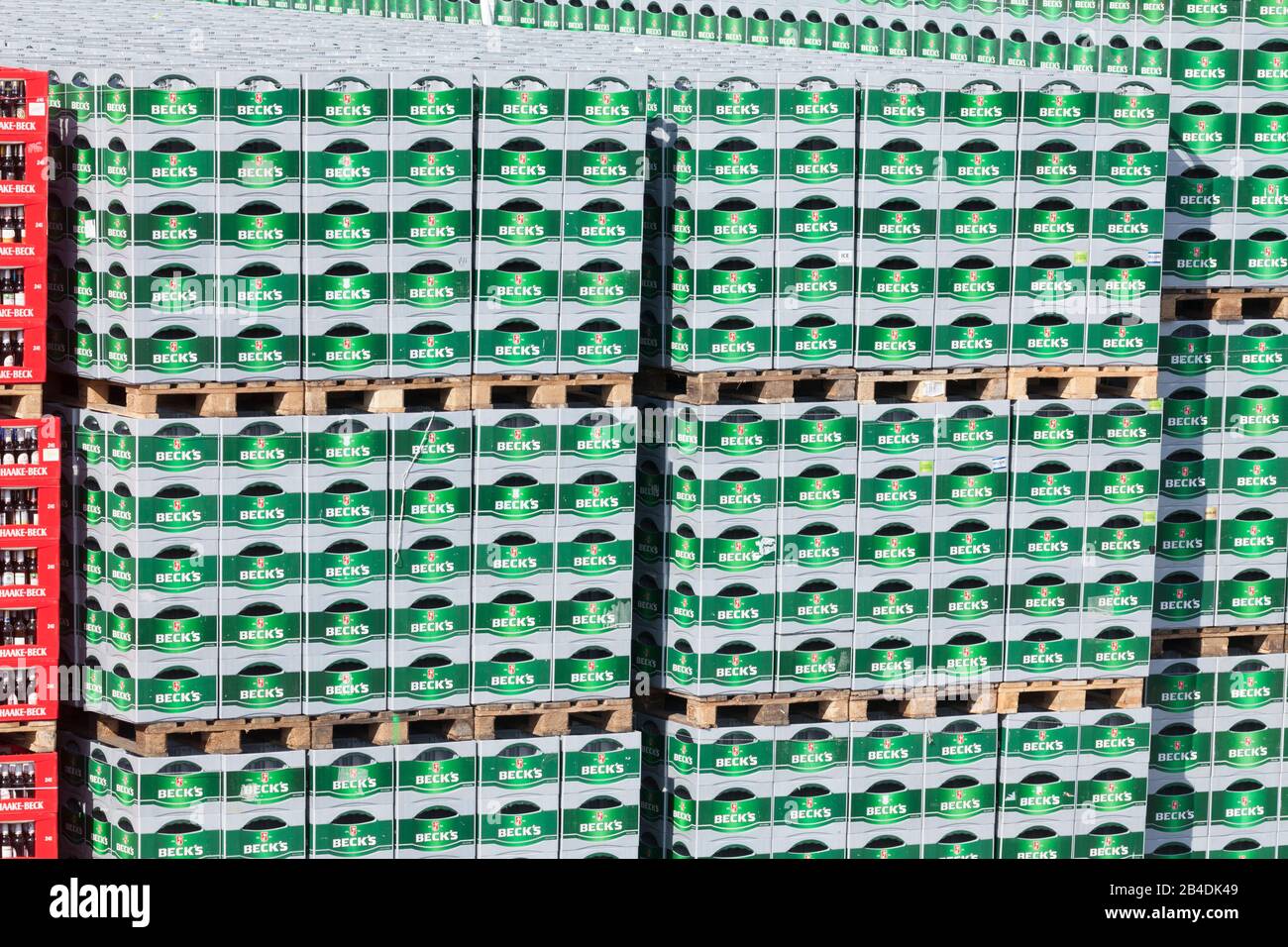 Stacked green Becks beer crates, Brewery Beck GmbH & Co. KG, Bremen ...