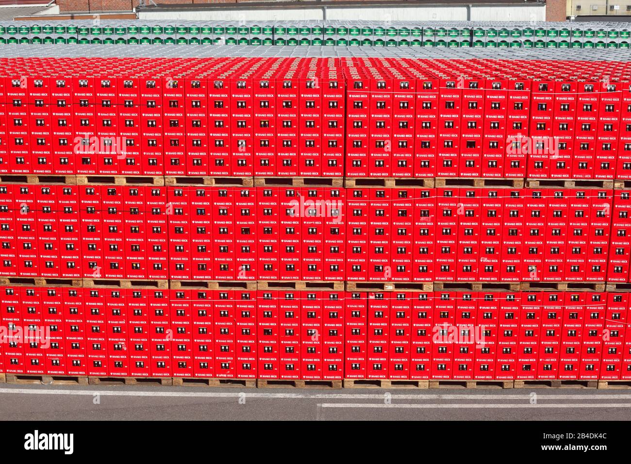 Stacked red Haake-Beck beer crates, Beck brewery GmbH & Co. KG, Bremen ...