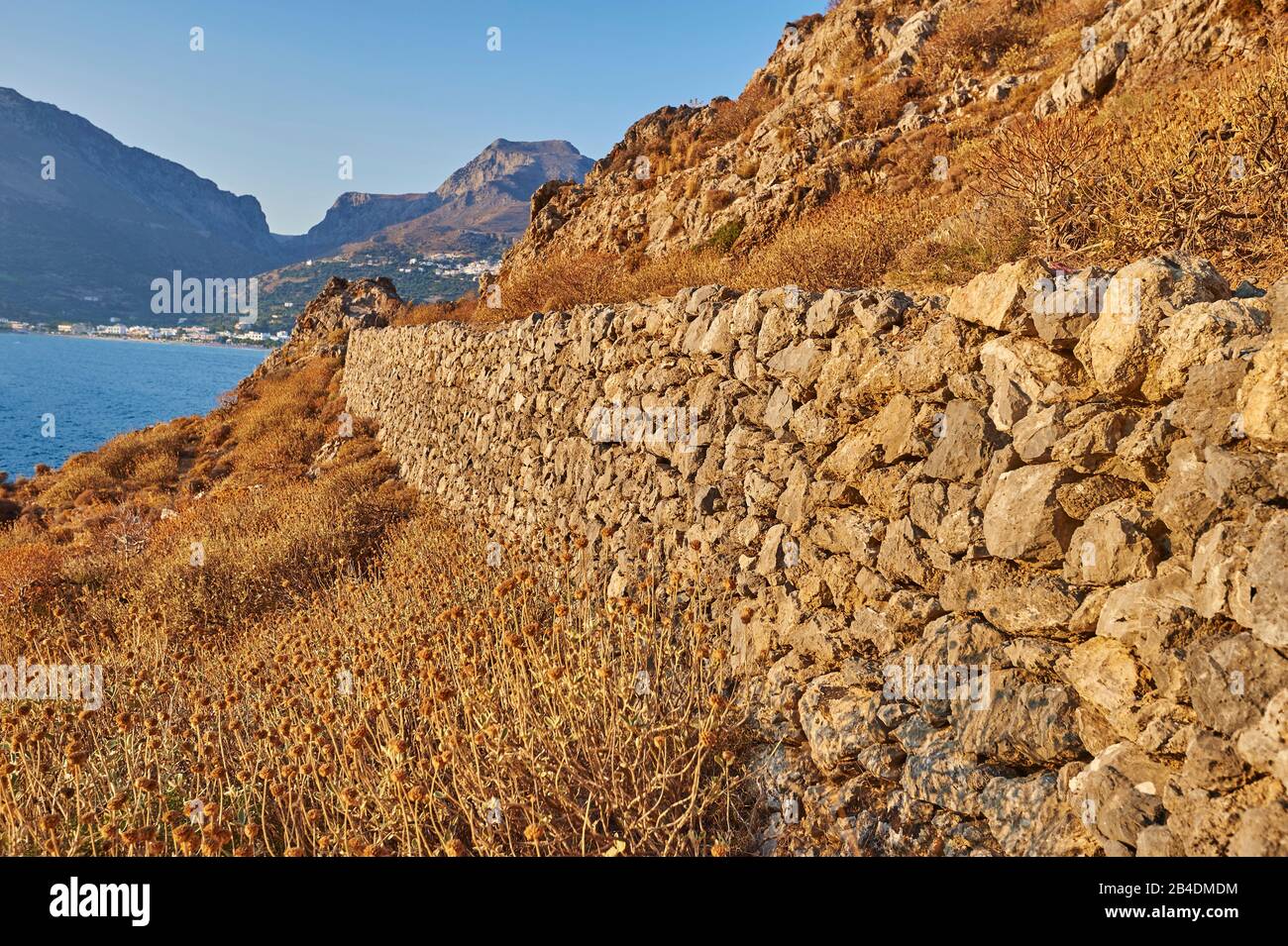 Landscape, Paligremnos, natural stone wall, coast, vegetation, Crete ...