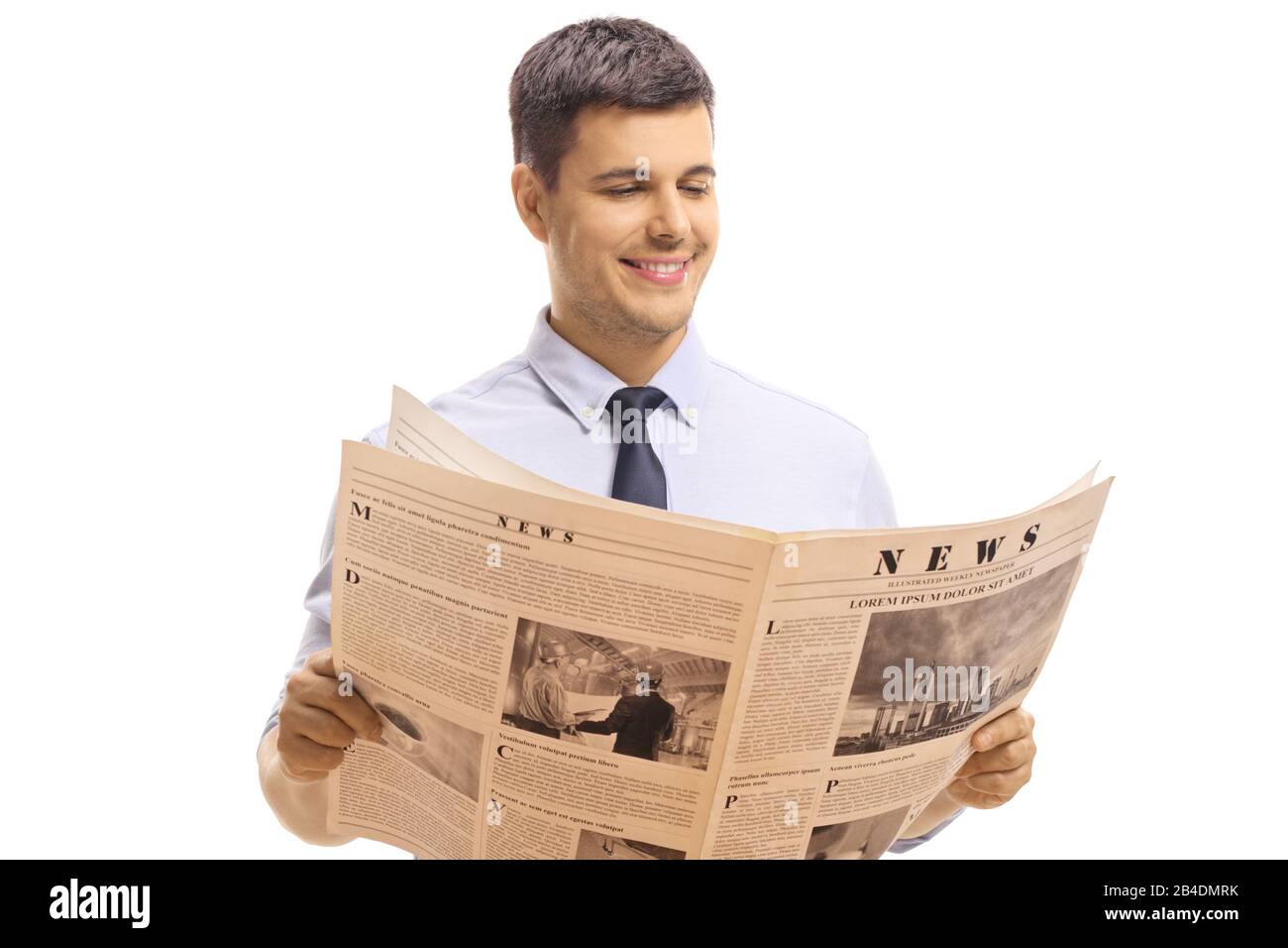 Man reading a newspaper isolated on white background Stock Photo - Alamy