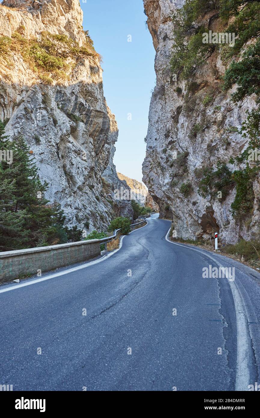 Landscape, road, Kotsifou Canyon, coast, coastal road, Crete, Greece ...
