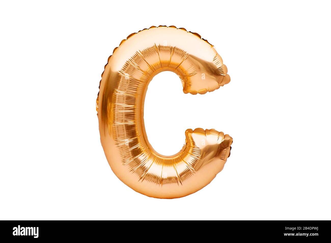 Letter C made of golden inflatable helium balloon isolated on white ...
