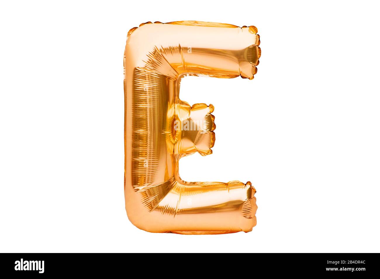 Letter E made of golden inflatable helium balloon isolated on white ...