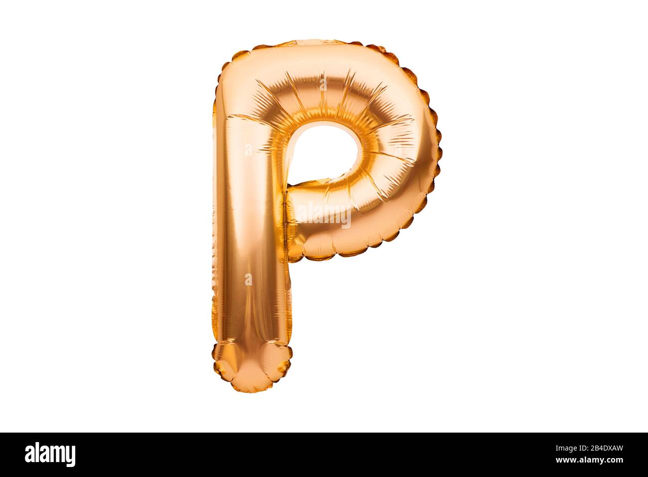 Letter P made of golden inflatable helium balloon isolated on white ...