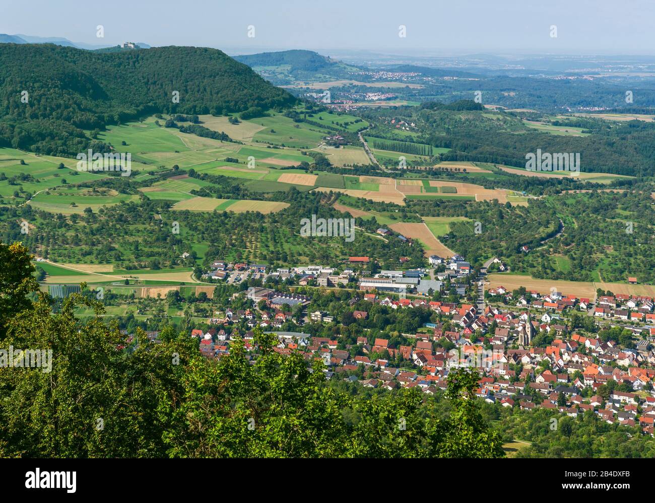 Germany, Baden-Württemberg, Owen, view from Teck Castle via Owen into ...