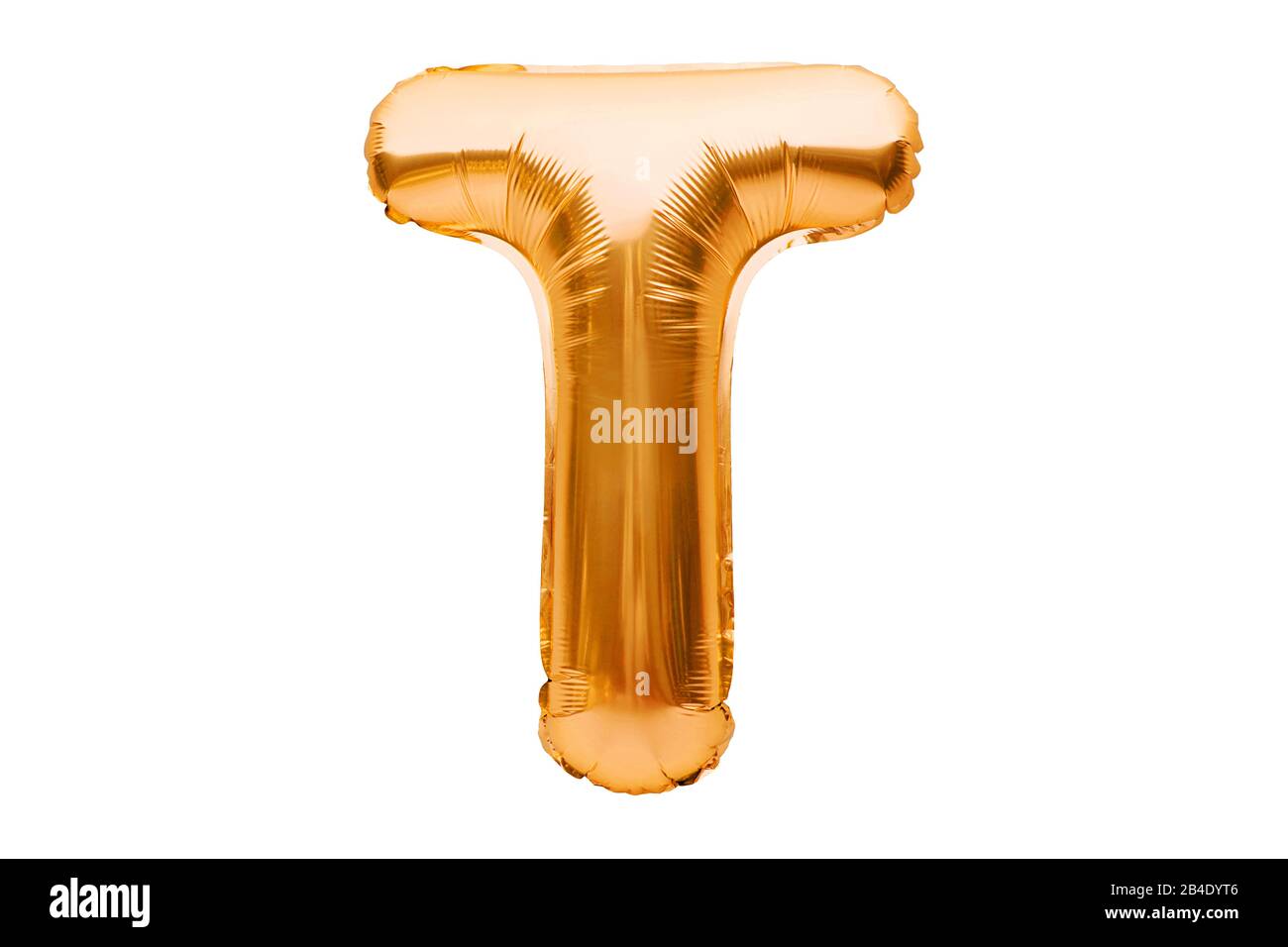 Letter T made of golden inflatable helium balloon isolated on white ...