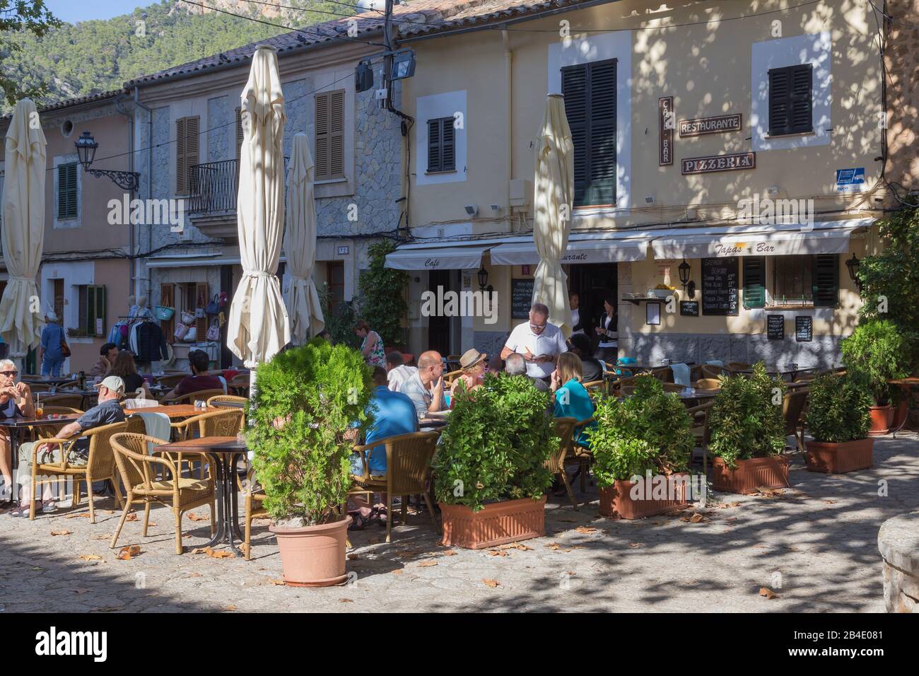 Outdoor cafe, Valldemossa, Mallorca, Balearic Islands, Spain, Europe ...