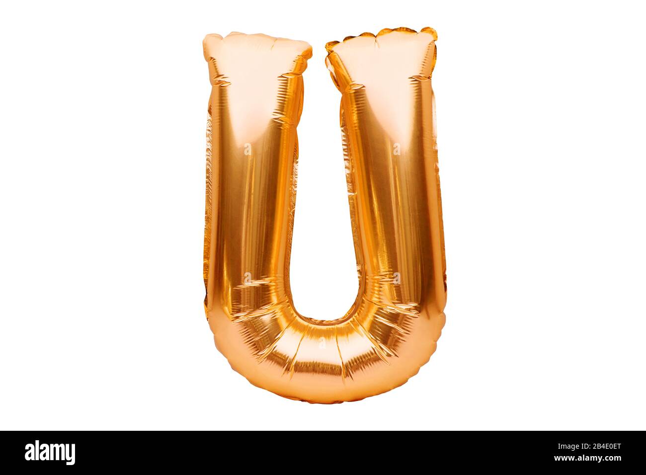 Letter U made of golden inflatable helium balloon isolated on white ...