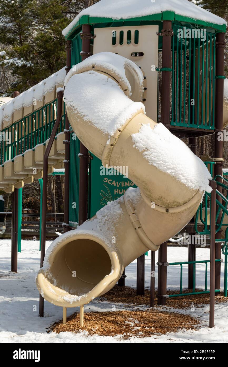 A snow covered playground in a public park Stock Photo - Alamy