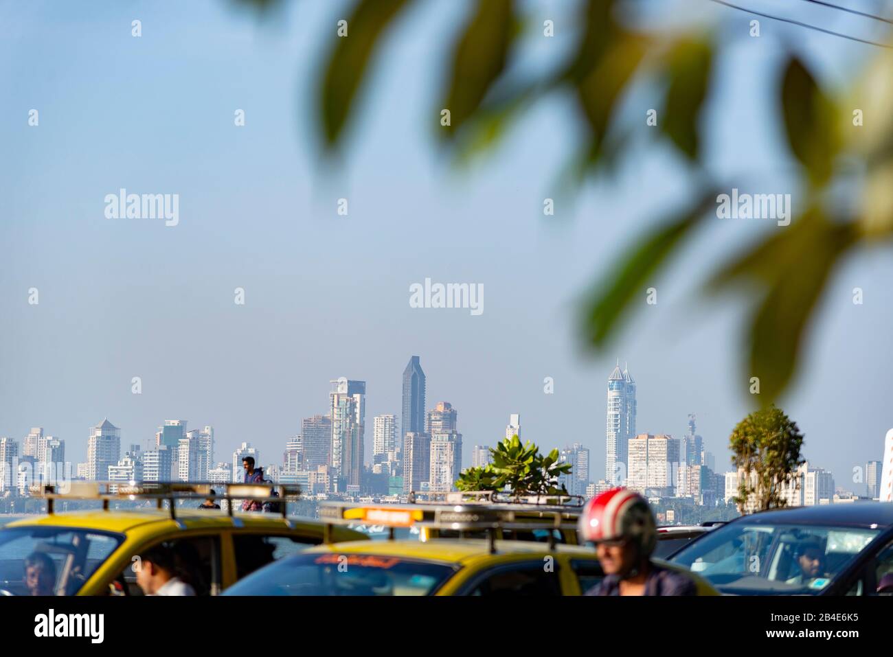 India, Maharashtra, Mumbai, Marine Drive, Traffic, Skyline Stock Photo ...