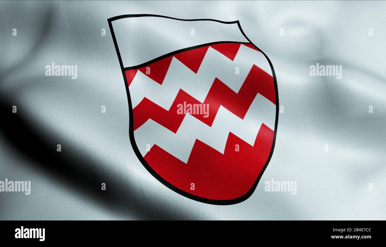 3D Illustration of a waving coat of arms flag of Geislingen (Germany ...