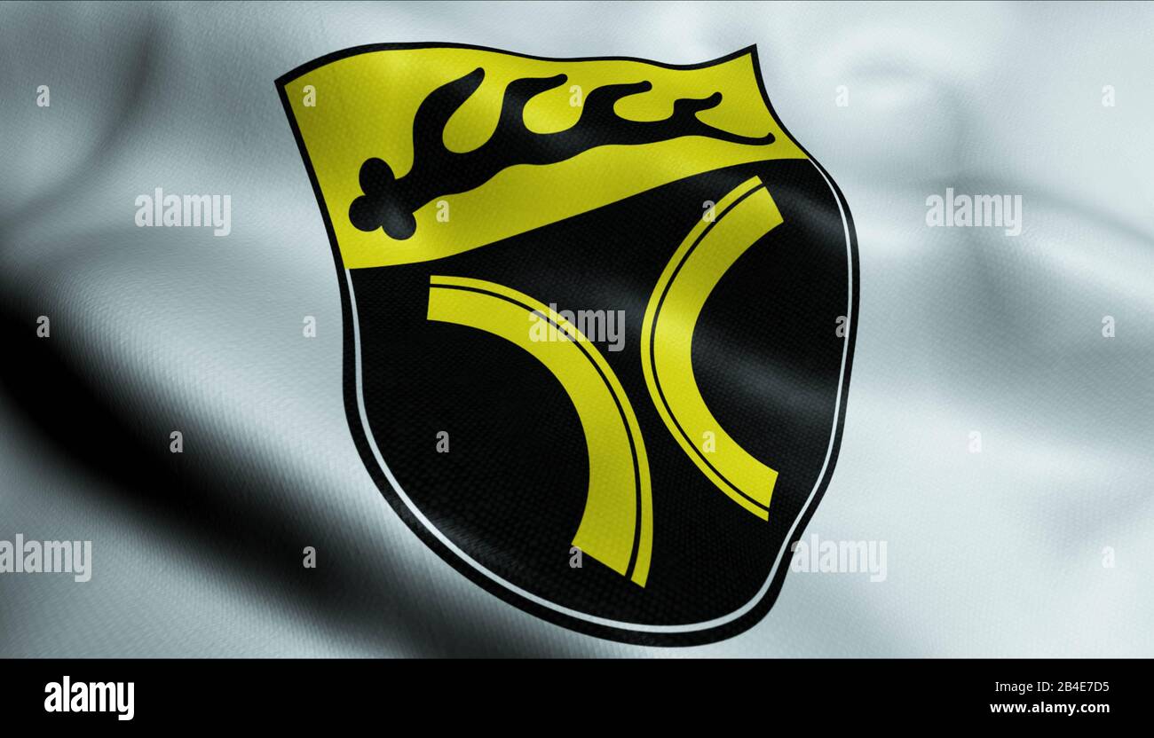 3D Illustration of a waving coat of arms flag of Gerlingen (Germany ...