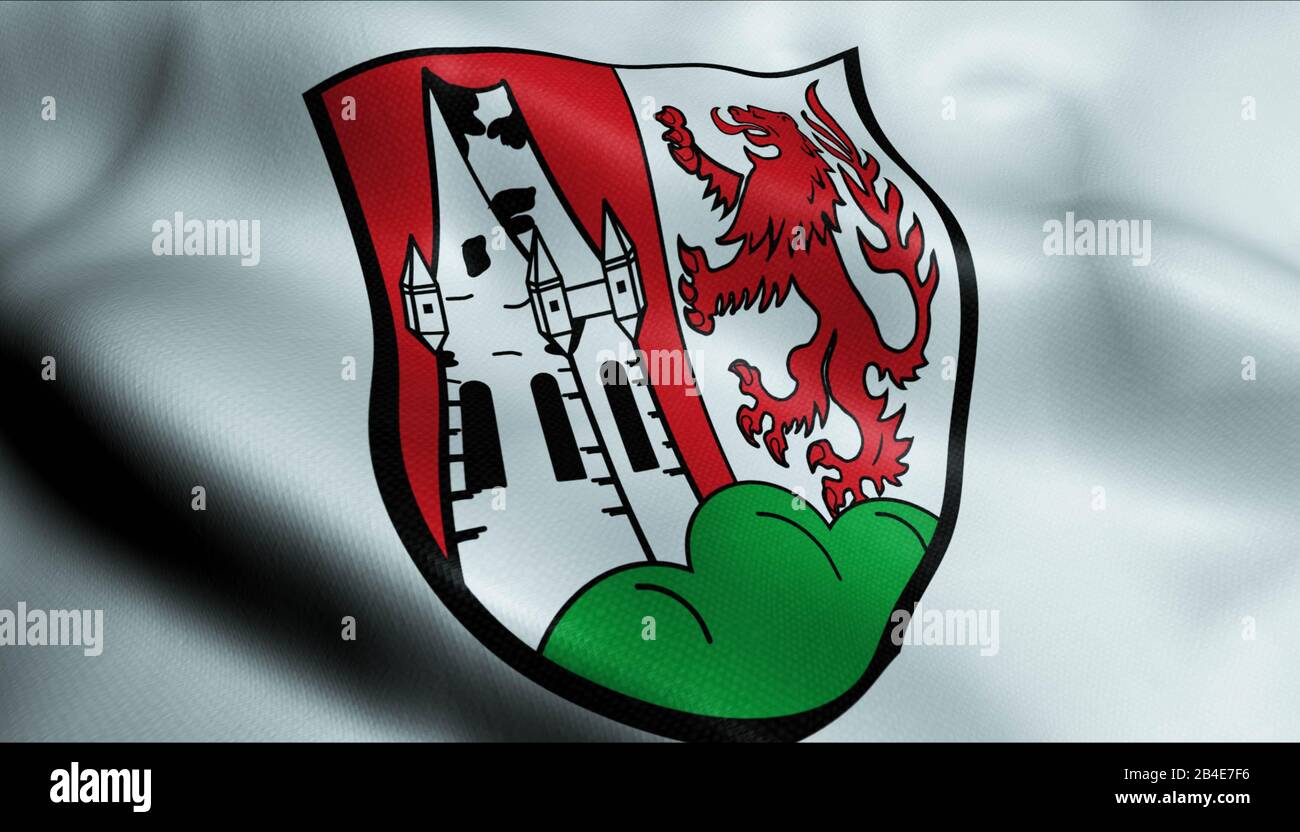 3D Illustration of a waving coat of arms flag of Germering (Germany ...