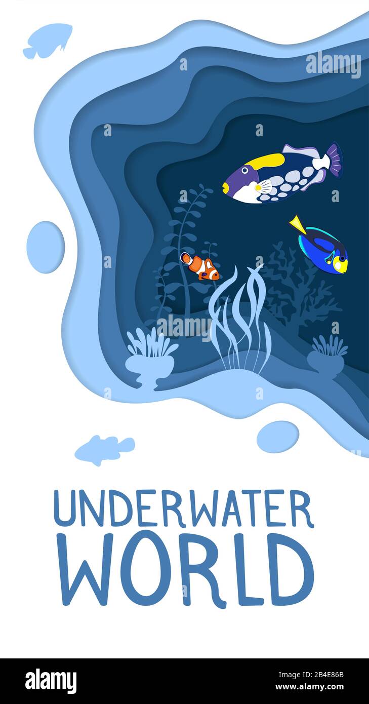 Underwater world design with coral reef fishes Stock Vector Image & Art ...