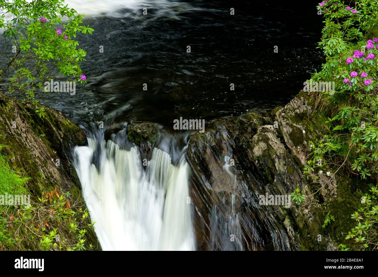 Great Britain, Wales, Cambrian Mountains, Mynach Falls waterfall at ...