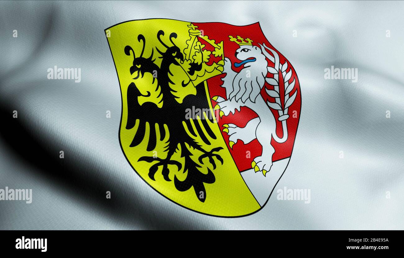 3D Illustration of a waving coat of arms flag of W (Germany country ...