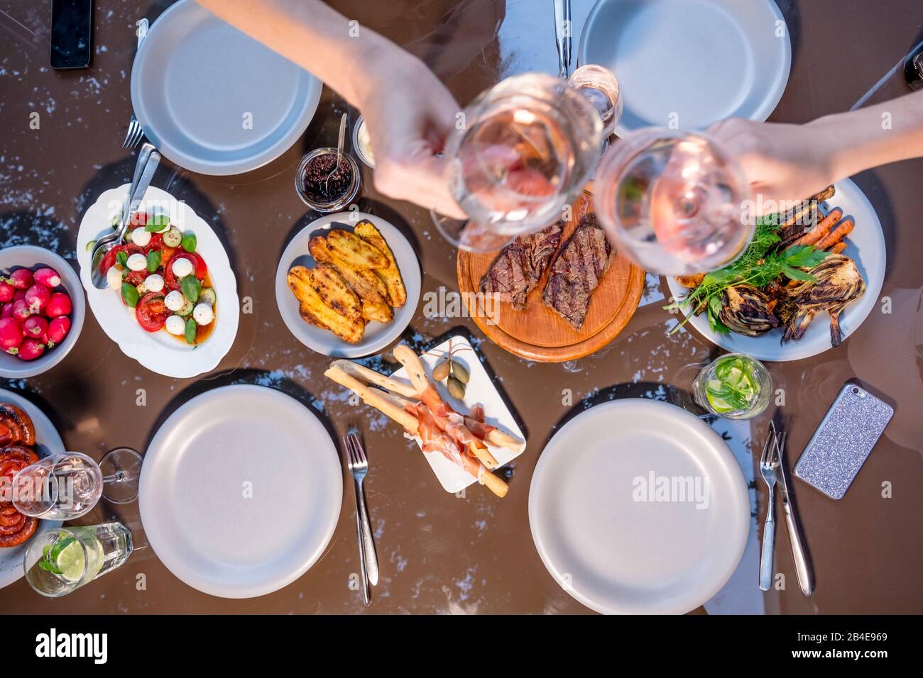 covered garden table from above, toasting, barbecue Stock Photo - Alamy