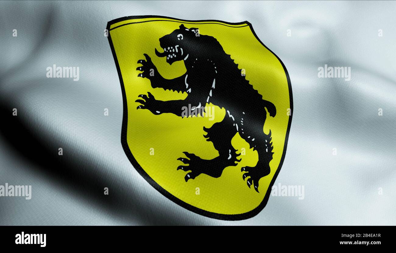 3D Illustration of a waving coat of arms flag of Grafing (Germany ...