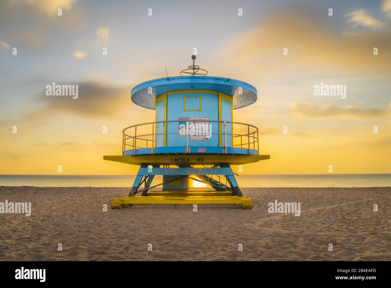 Miami Beach, South Beach, lifeguard station at sunrise, Florida, USA ...
