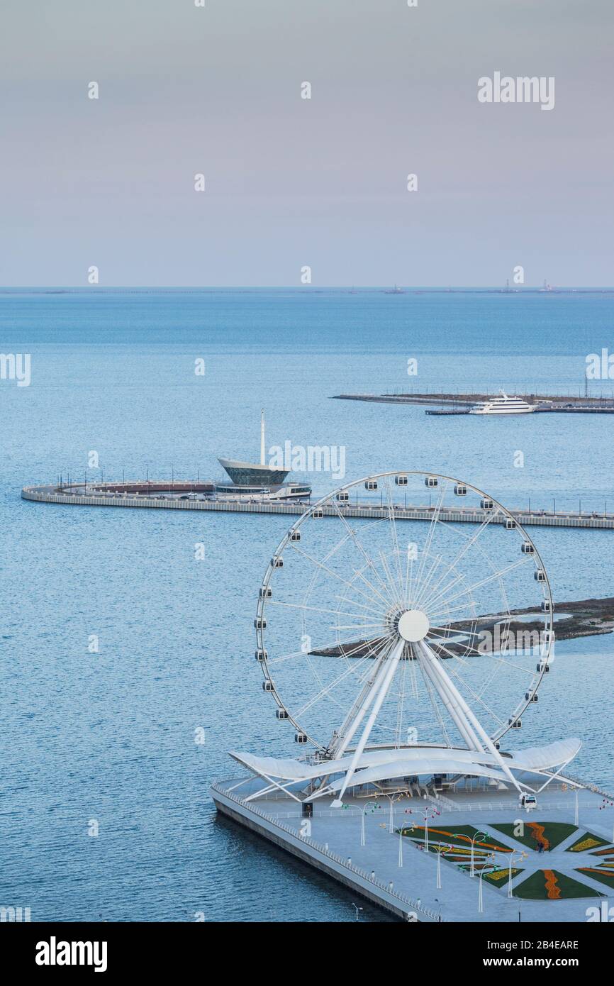 Azerbaijan, Baku, Bulvar Promenade, Baku Eye Ferris Wheel, high angle ...