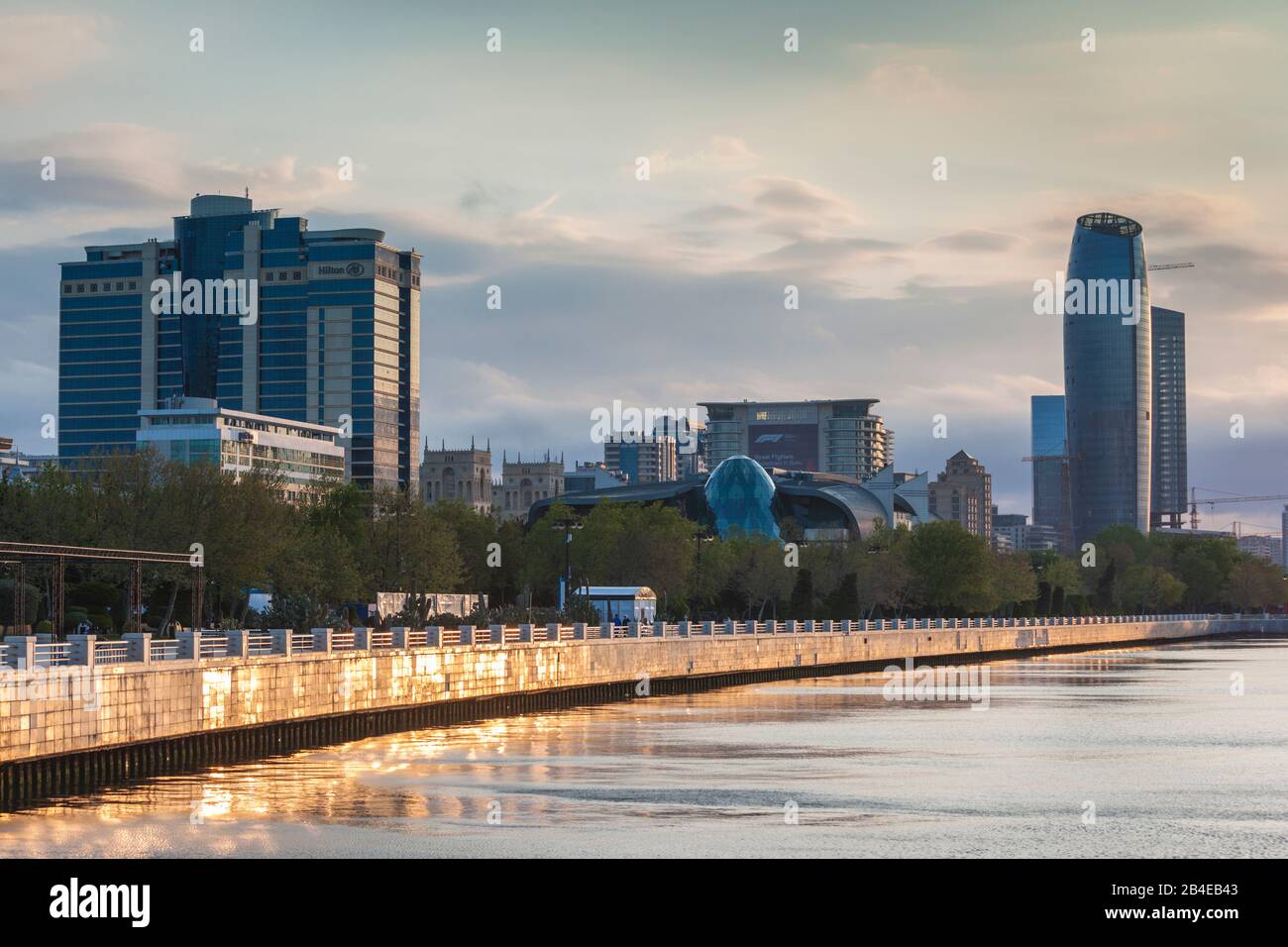Azerbaijan, Baku, Bulvar Promenade, city view, dawn Stock Photo - Alamy