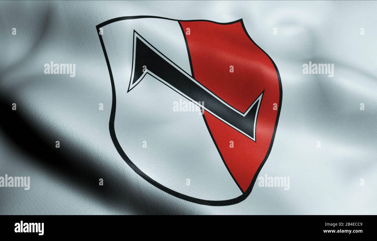 3D Illustration of a waving coat of arms flag of Halberstadt (Germany ...