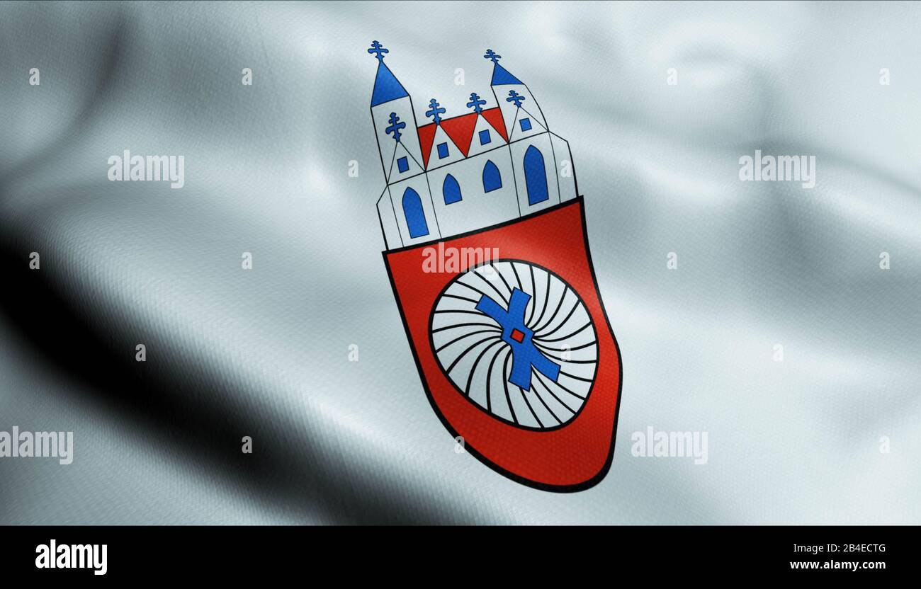 3D Illustration of a waving coat of arms flag of Hamelin (Germany ...