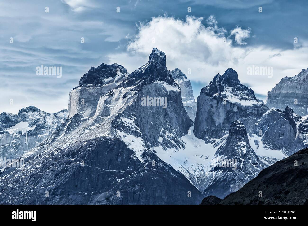 View of Horns of Paine mountains, Torres del Paine National Park ...