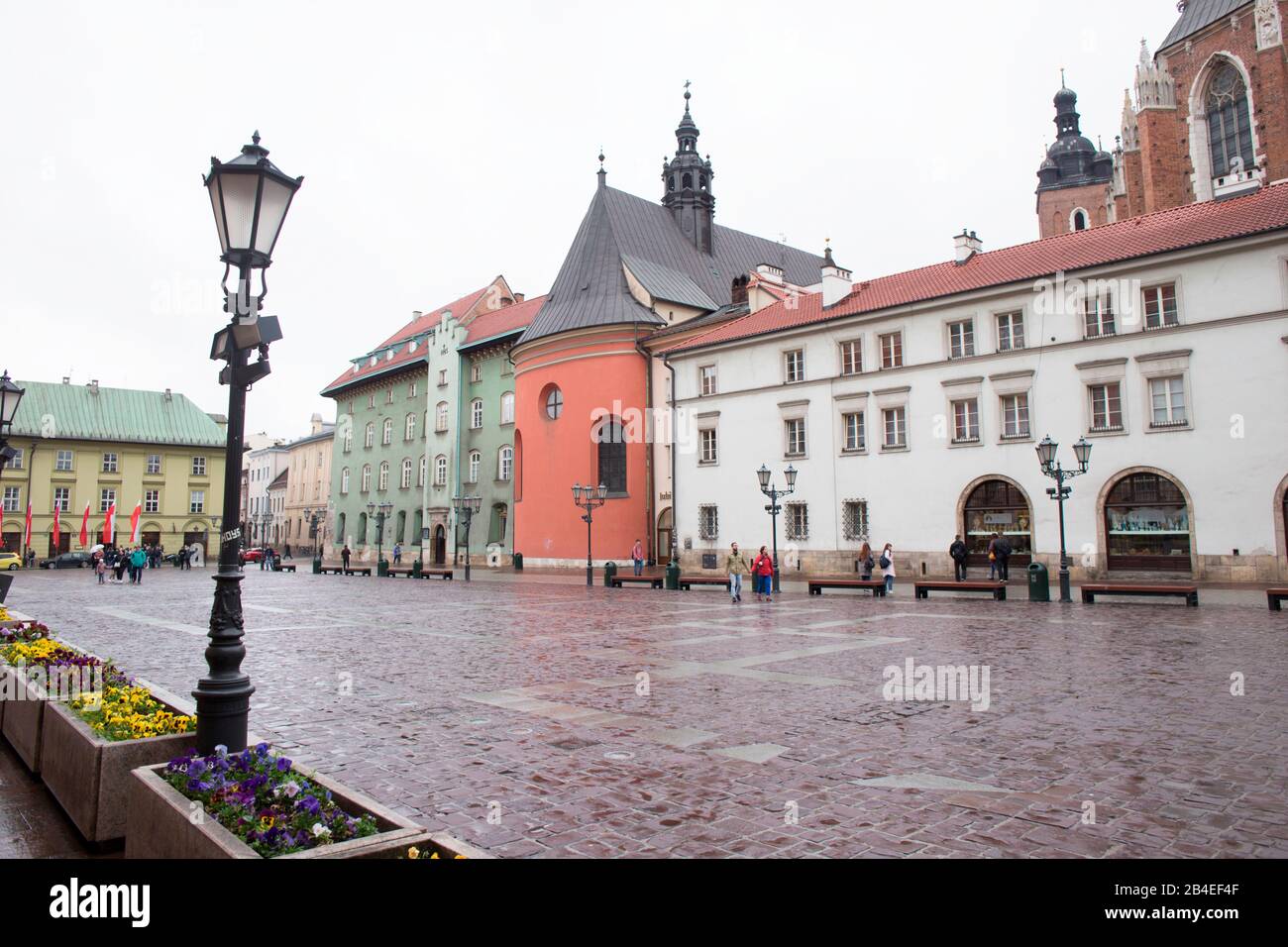Street view, Maly Rynek, Small Market Square in the old town of Krakow ...
