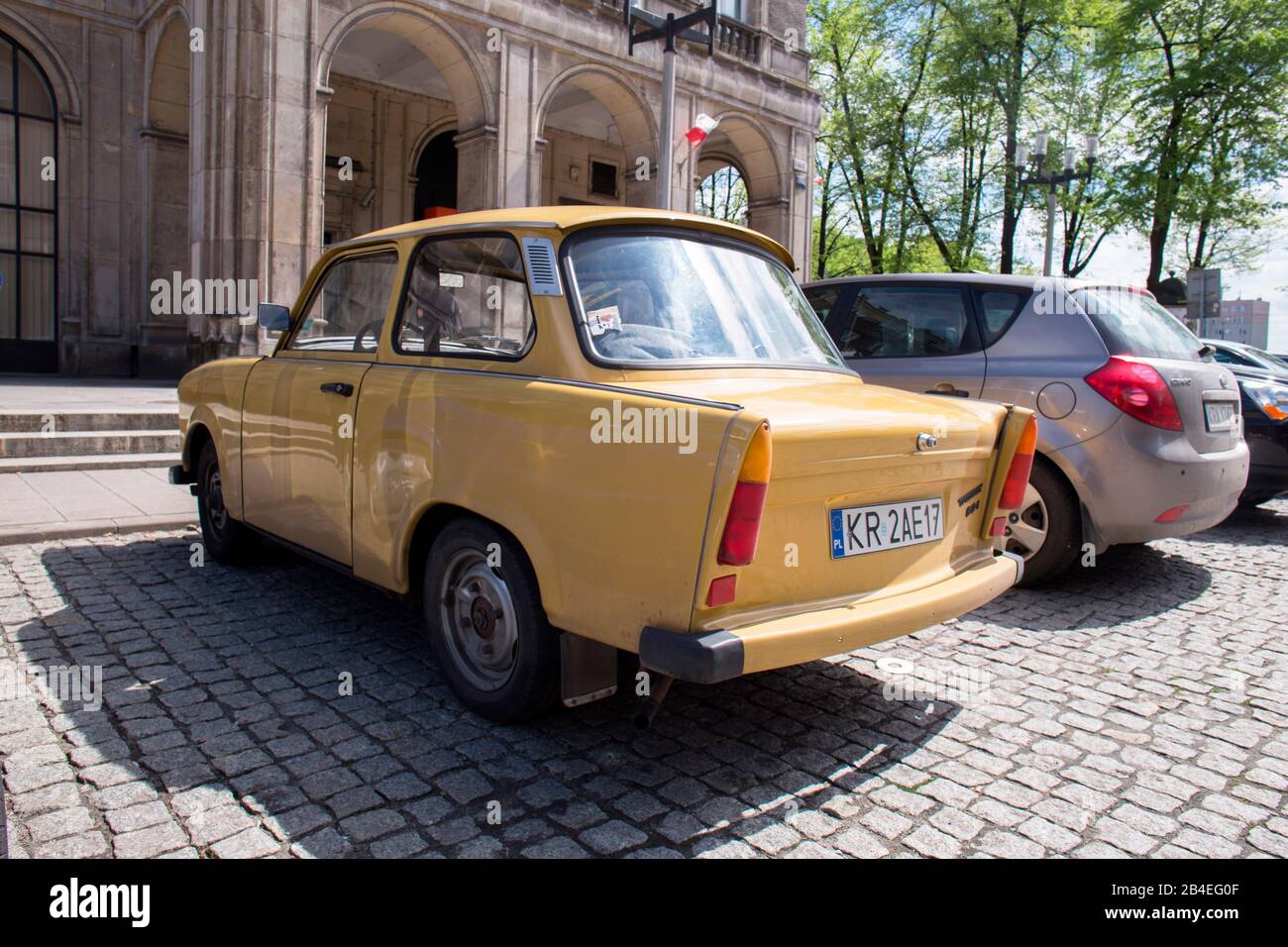 Yellow Trabant, Krakow, Poland Stock Photo - Alamy