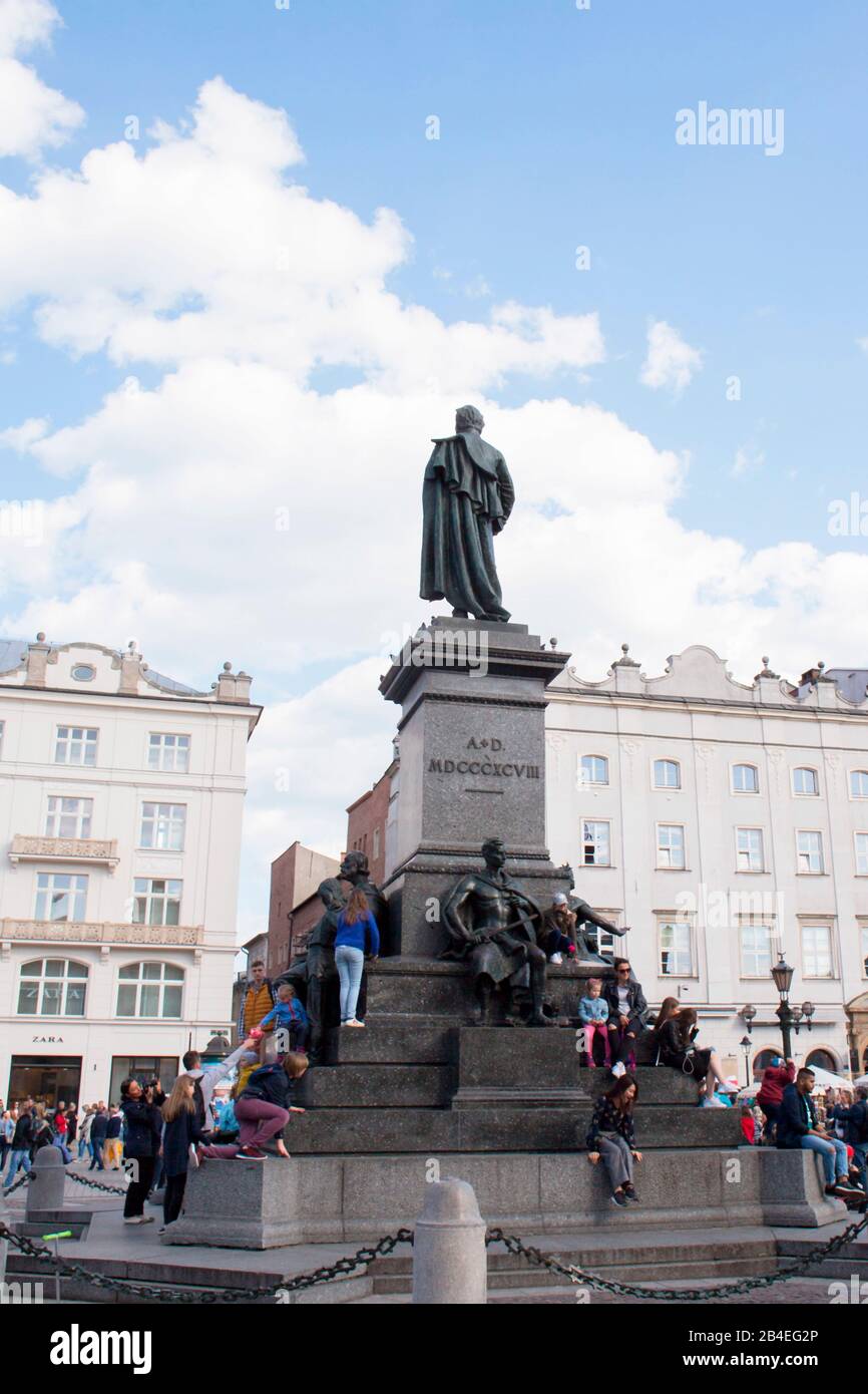 Statue of Adam Mickiewicz, Rynek Glowny Central Square, Krakow, Poland ...