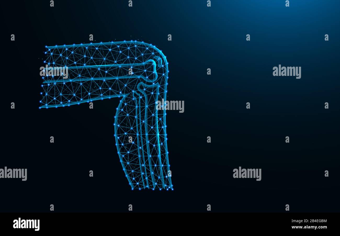 Leg made from points and lines on dark blue background, Bent knee ...