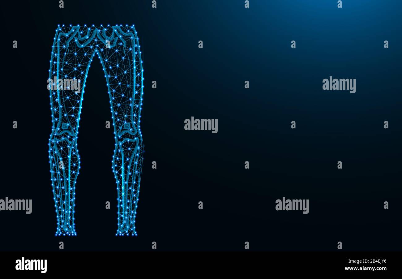 Legs made from points and lines on dark blue background, Skeleton of ...