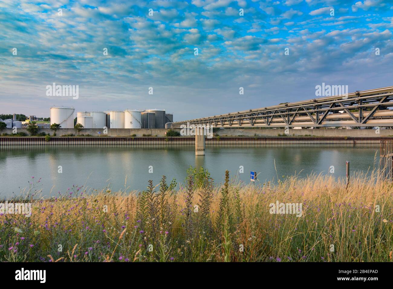 Wien, Vienna, Tanklager (tank storage area) Lobau, river Neue Donau ...