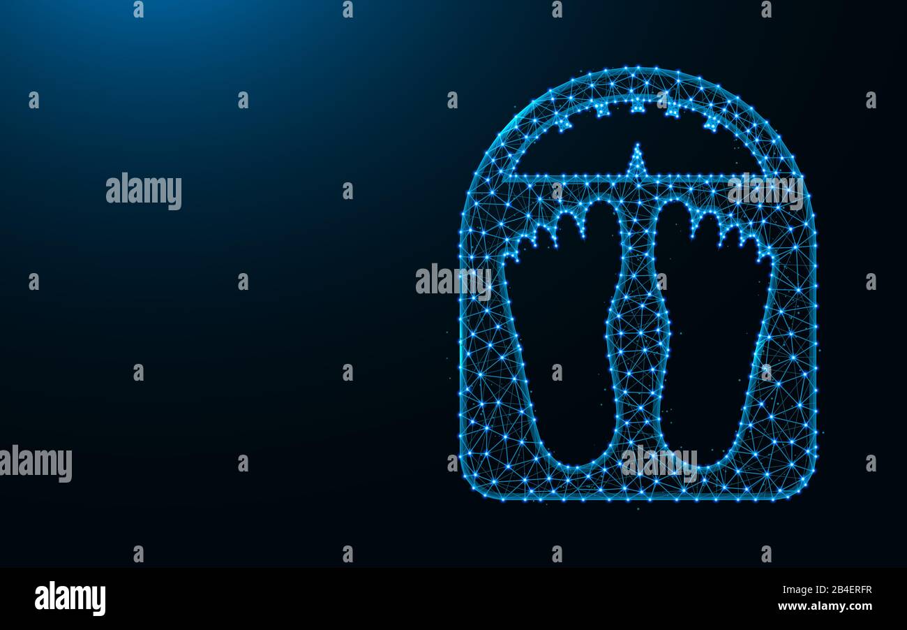 Electronic balance made from points and lines on dark blue background ...
