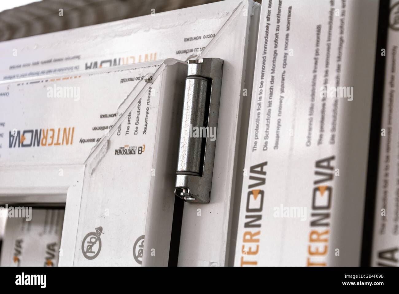 UPVC window hinges. Furniture elements of white pvc plastic window ...