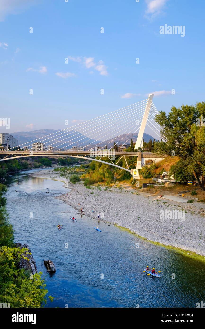 Millennium Bridge, Most Milenijum, river Moraca, Podgorica, Montenegro ...