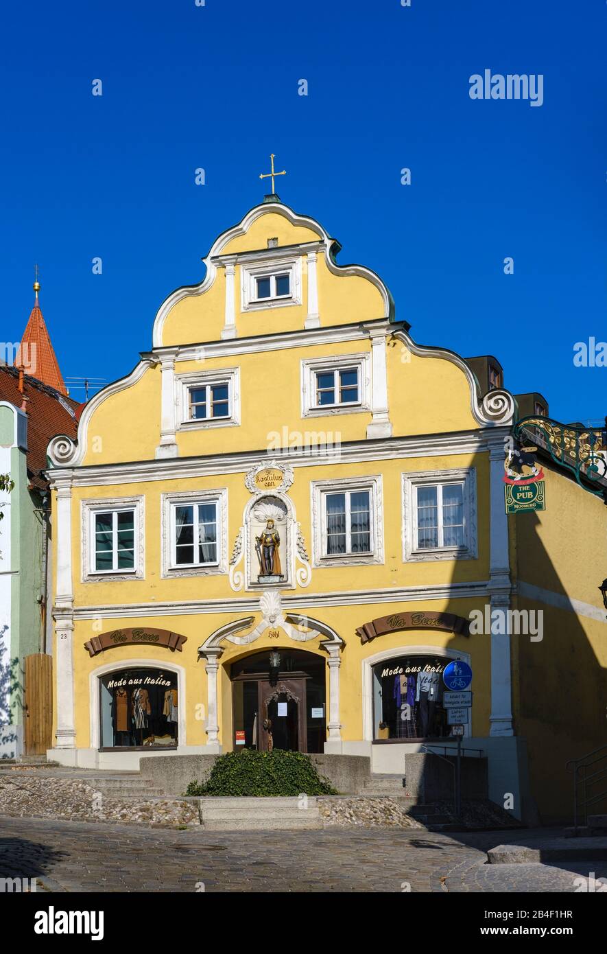 Gabled house with Kastulus house figure, 18th century, Moosburg an der ...