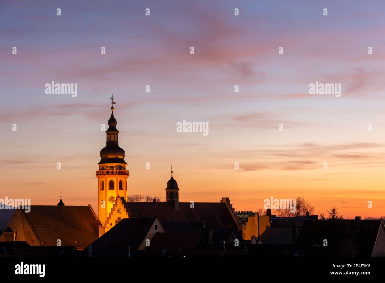 Germany, Baden-Württemberg, Karlsruhe, Durlach Altstadtsilhouette with ...