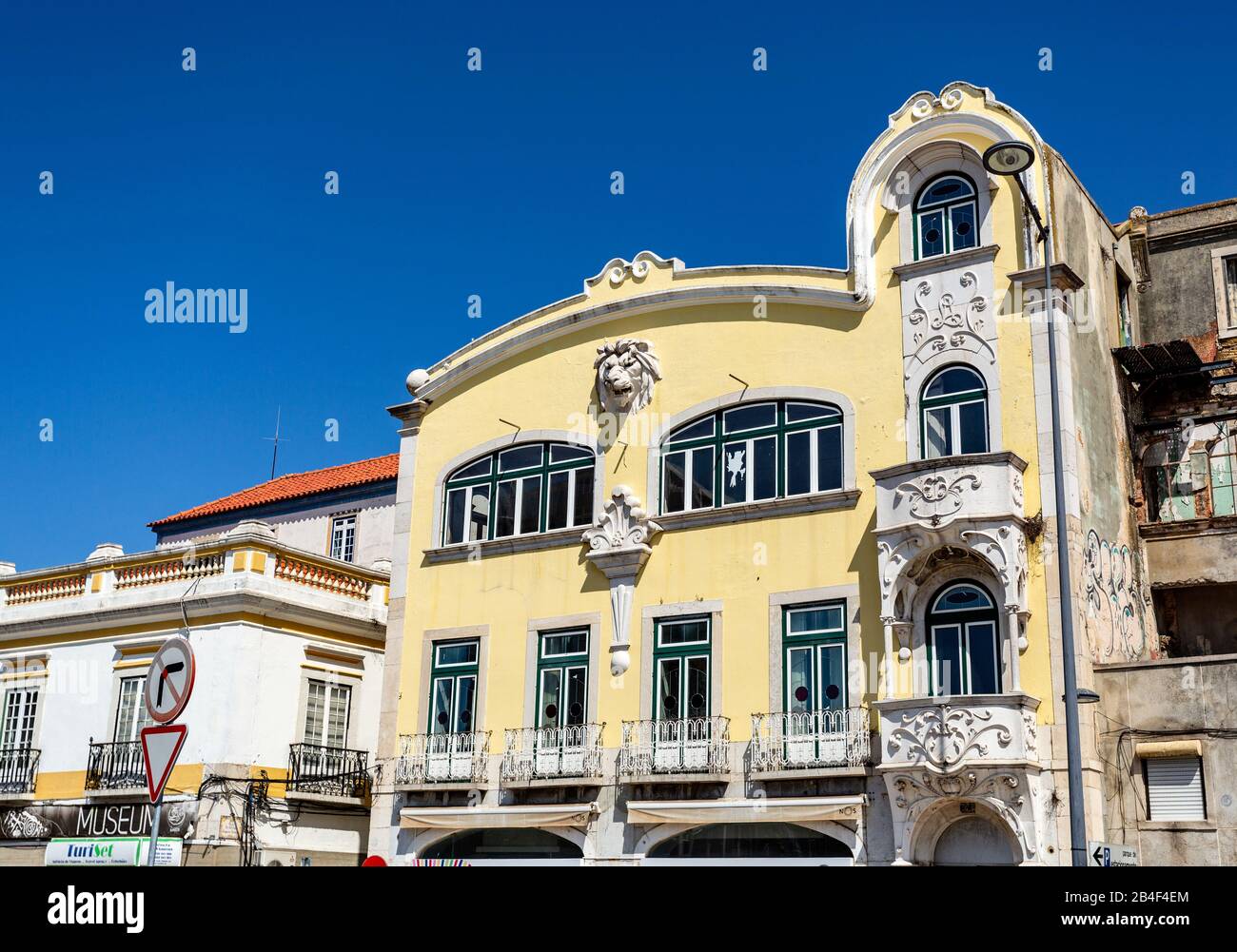 Facade of a classic building of the 20th century, in Setubal, Portugal ...
