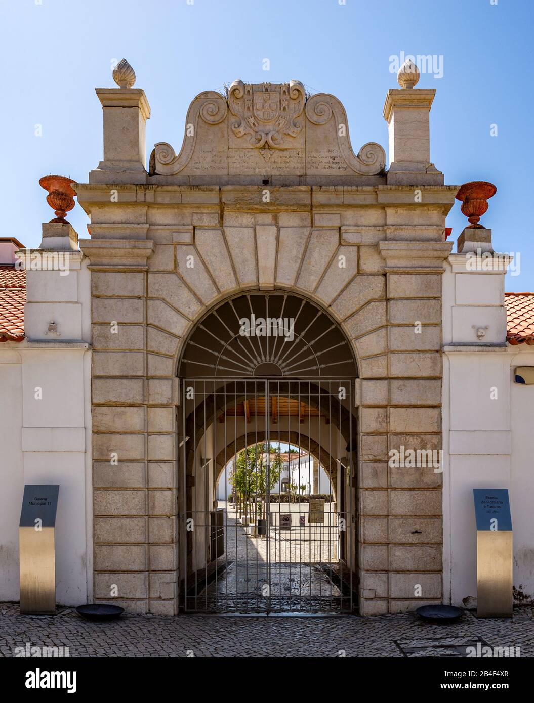 Main entrance gate of a 17th century fortress in the town of Setubal ...