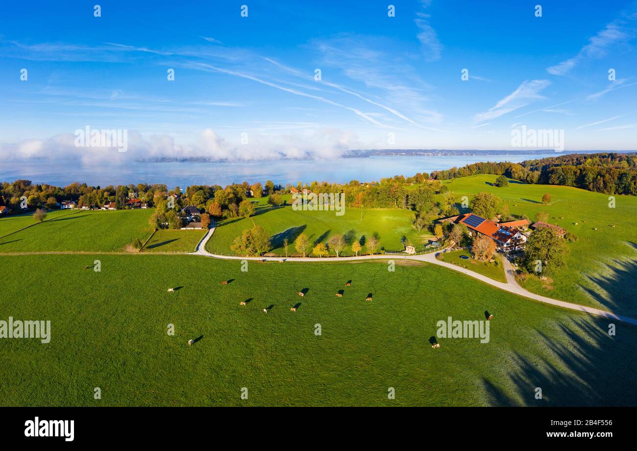 Starnberger See, Ambach and Luigenkam, near Münsing, drone recording ...