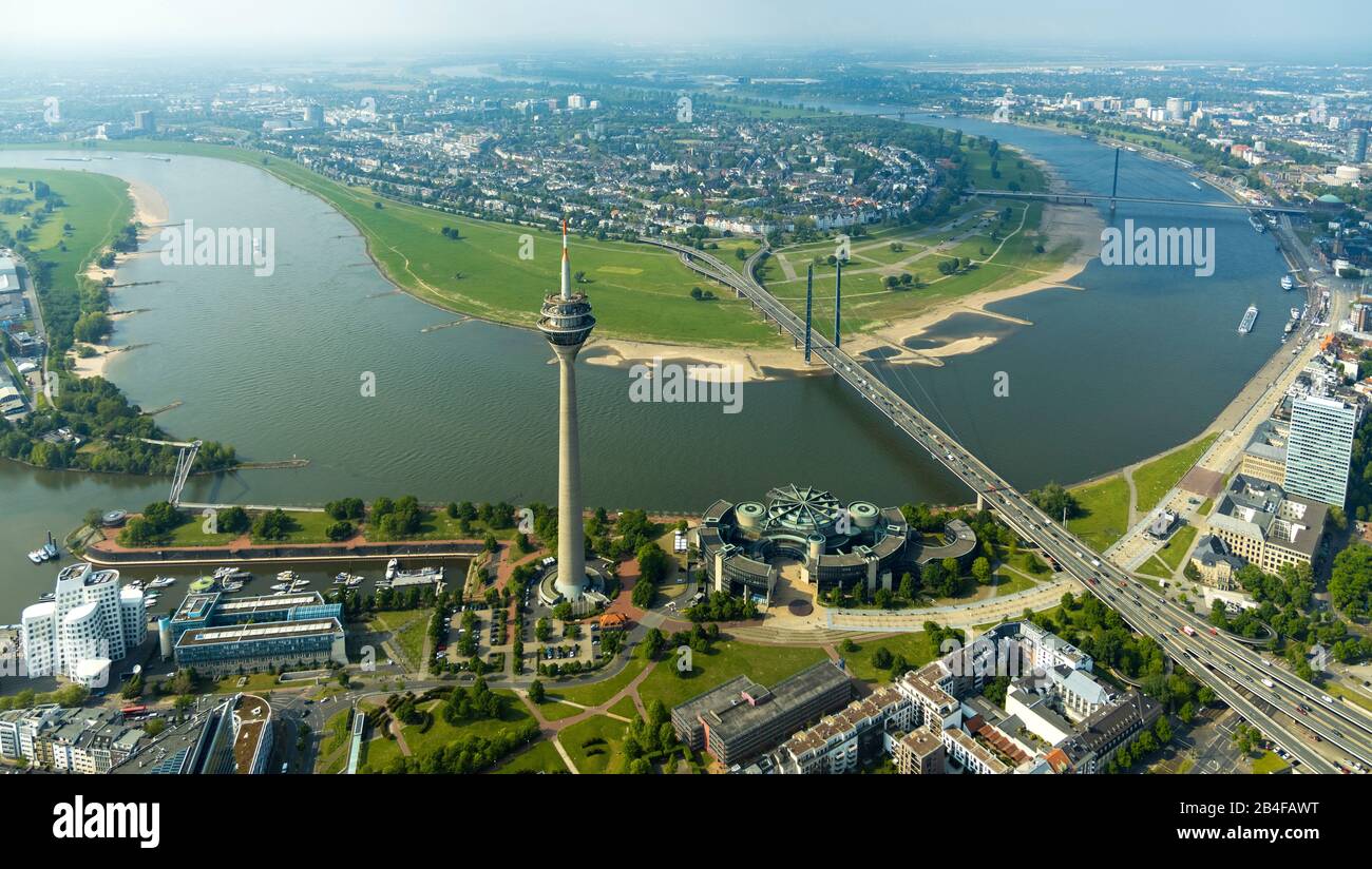 Aerial view of the rheinknie with rheinturm hi-res stock photography ...